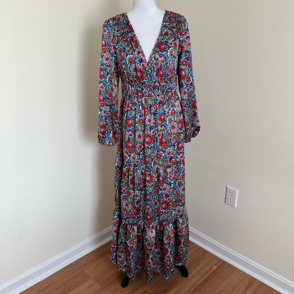 Jessica Simpson | Dresses | Jessica Simpson Floral Maxi Dress Red Blue ...
